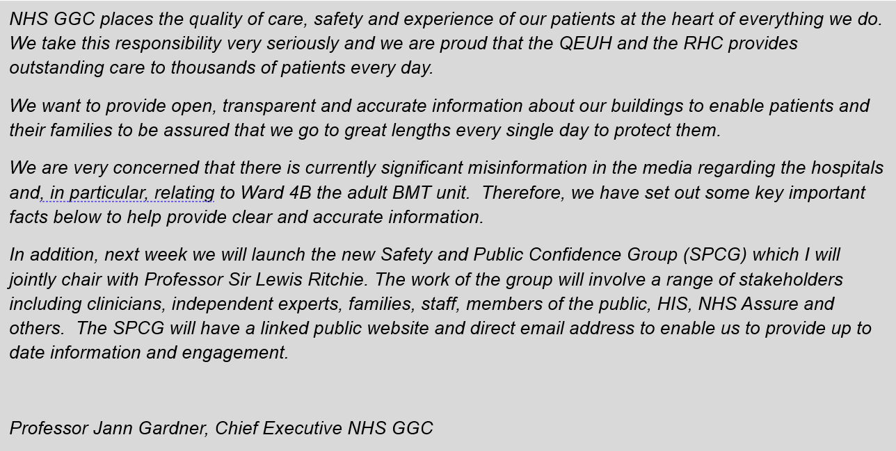 Public statement regarding safety at the QEUH and RHC and key facts ...